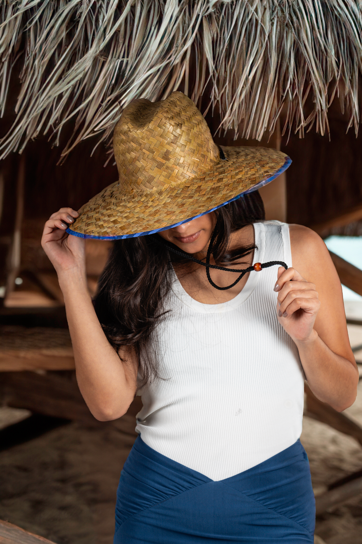 Straw Hat with Lining - Navy Wave – Chillmeister